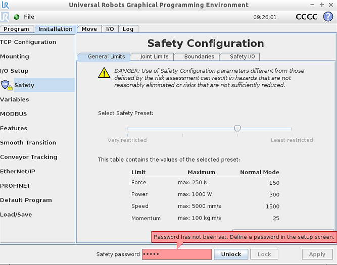 Universal Robot Safety Password - Technical questions - RobotExchange